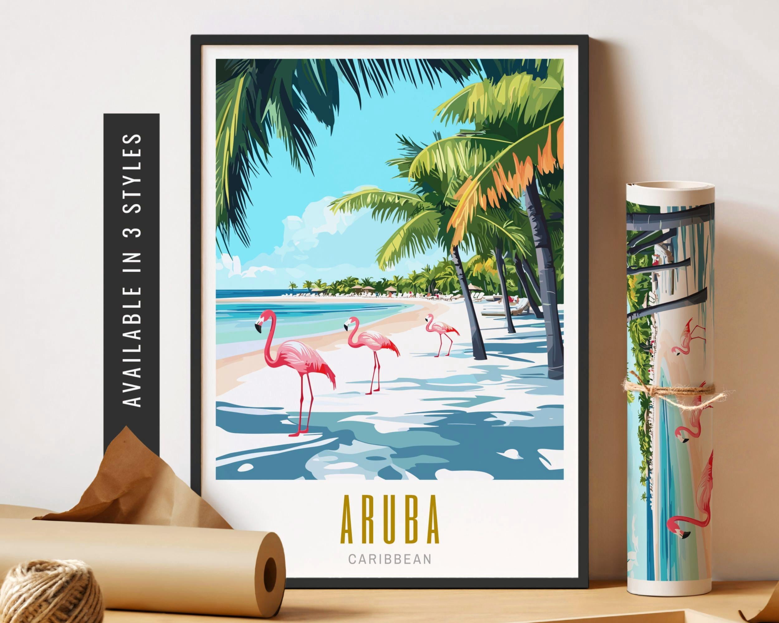 Aruba Caribbean Travel Poster Beach Decor Colorful Wall Art, Poster ...