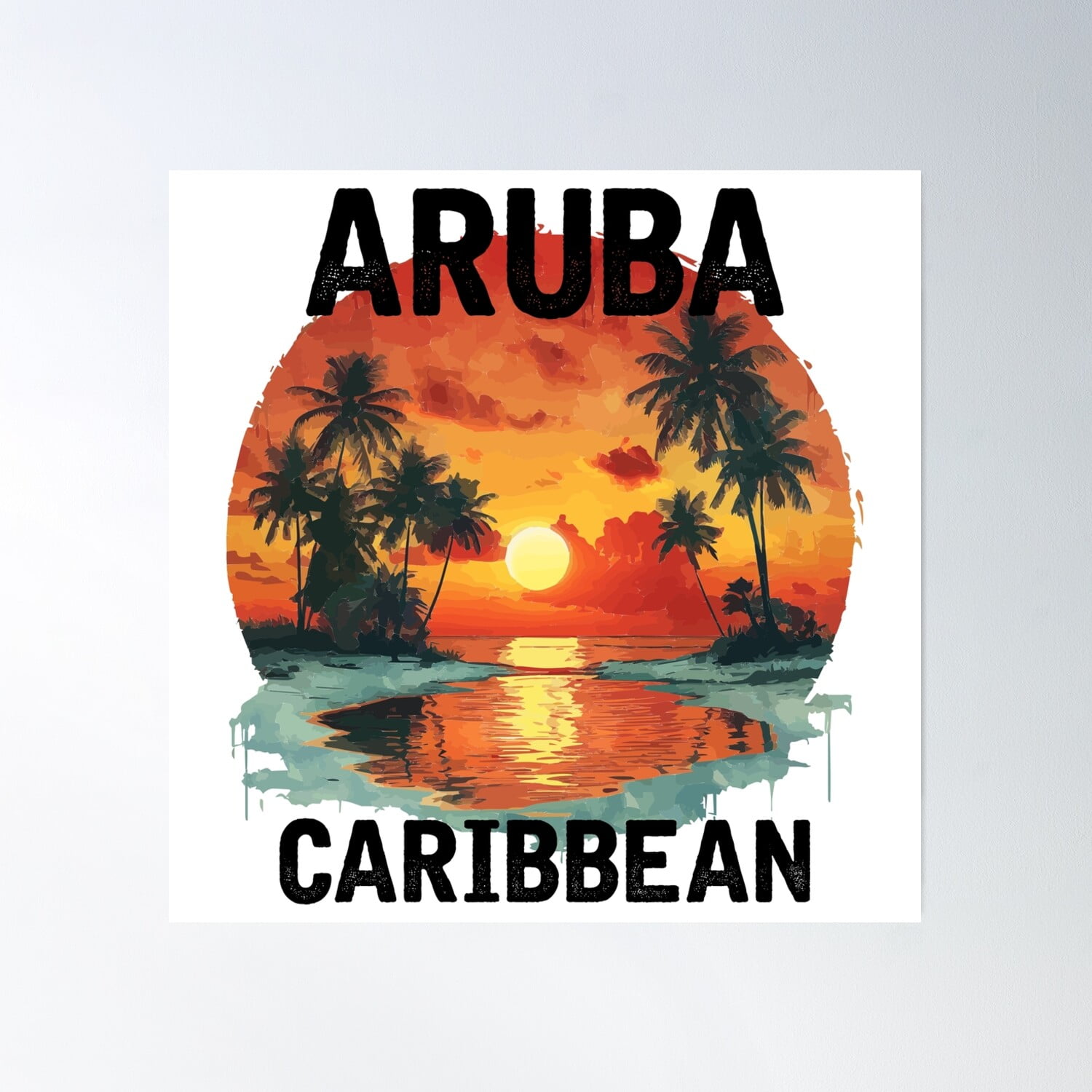 Aruba - Caribbean (With Black Lettering) Poster Wall Art, Modern Wall ...