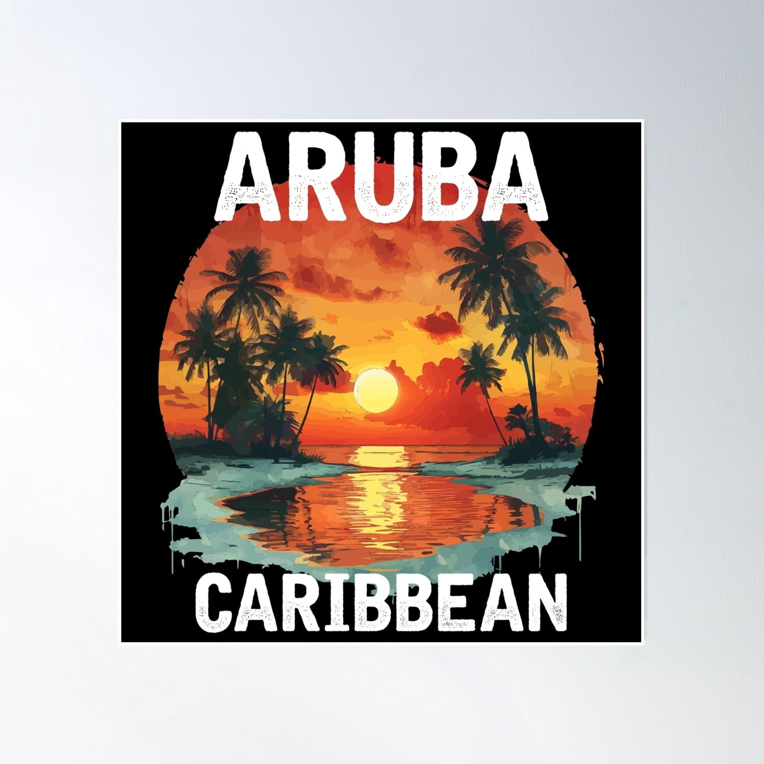 Aruba - Caribbean (With White Lettering) Poster Wall Art, Modern Wall ...