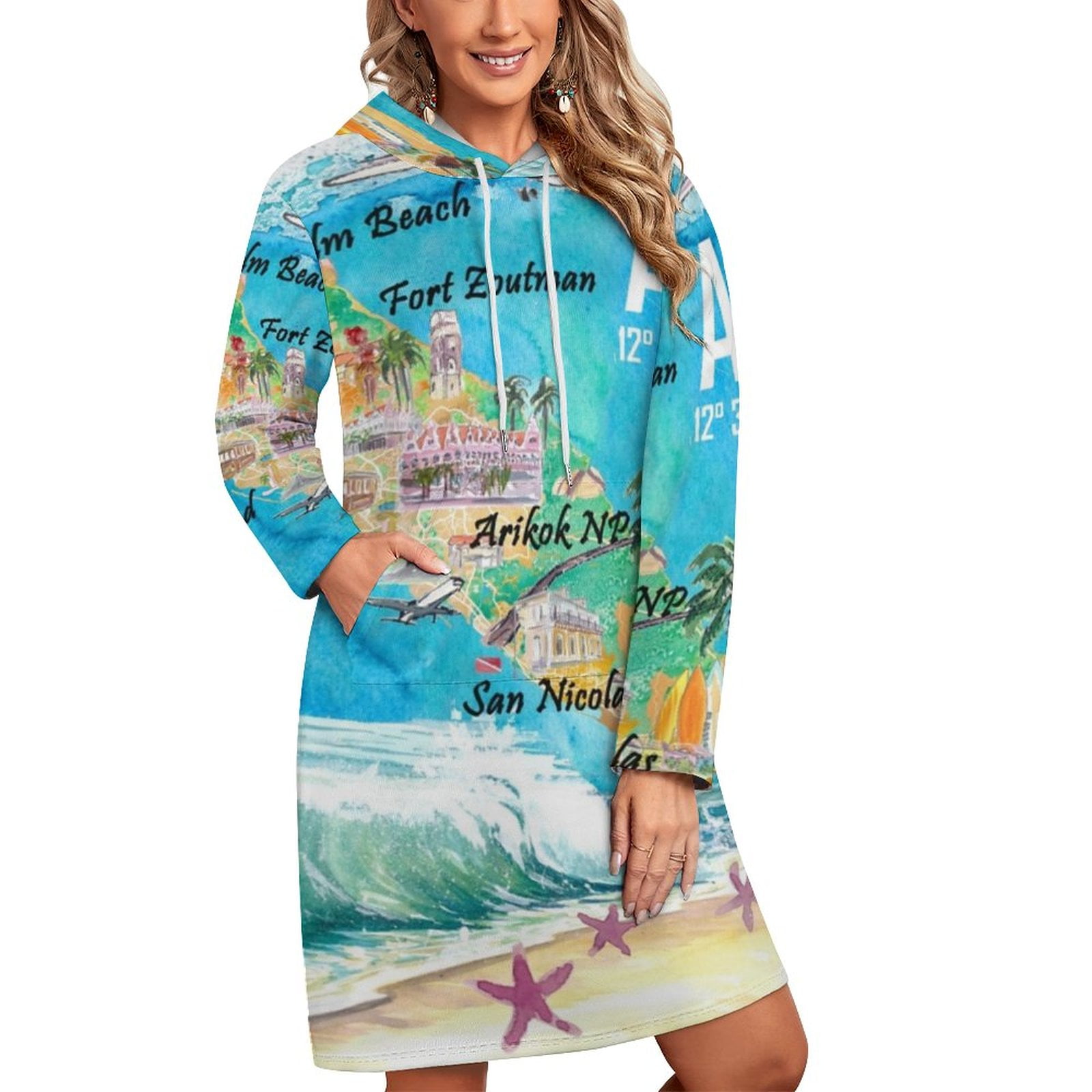 Aruba Dutch Antilles Caribbean Island Illustrated Travel Map With ...