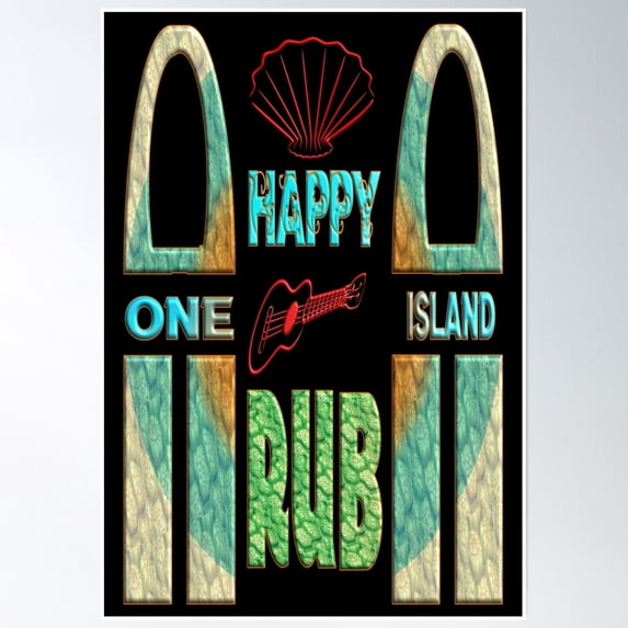 Aruba - One Happy Island - Tropical Fruits Shells And Guitar- Vintage ...