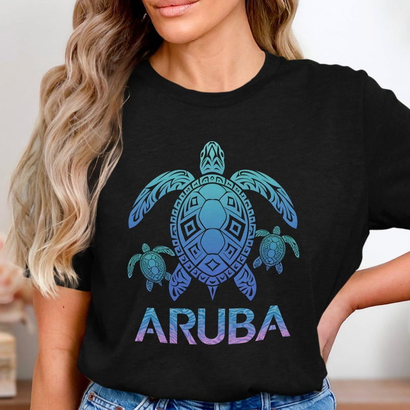 Aruba Sea Turtle Ocean Animal Tribal Caribbean Beach Art Graphic Tee ...