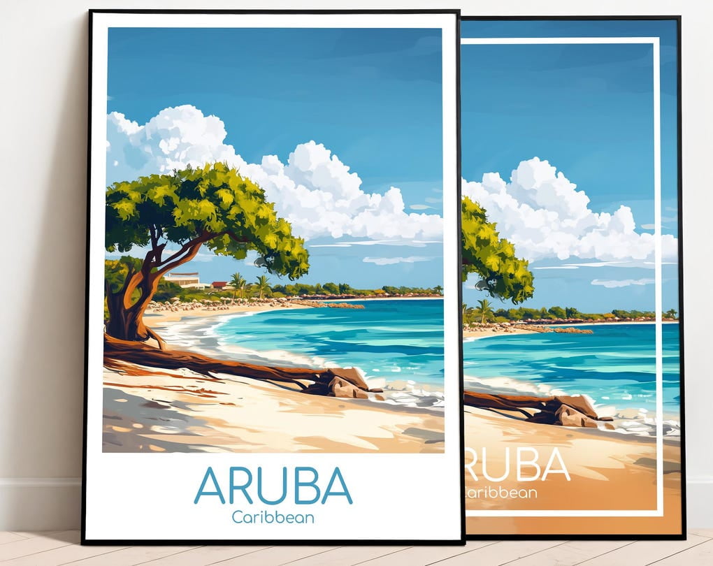 Aruba Travel Poster Aruba Poster Wall Art Caribbean Vintage Poster ...