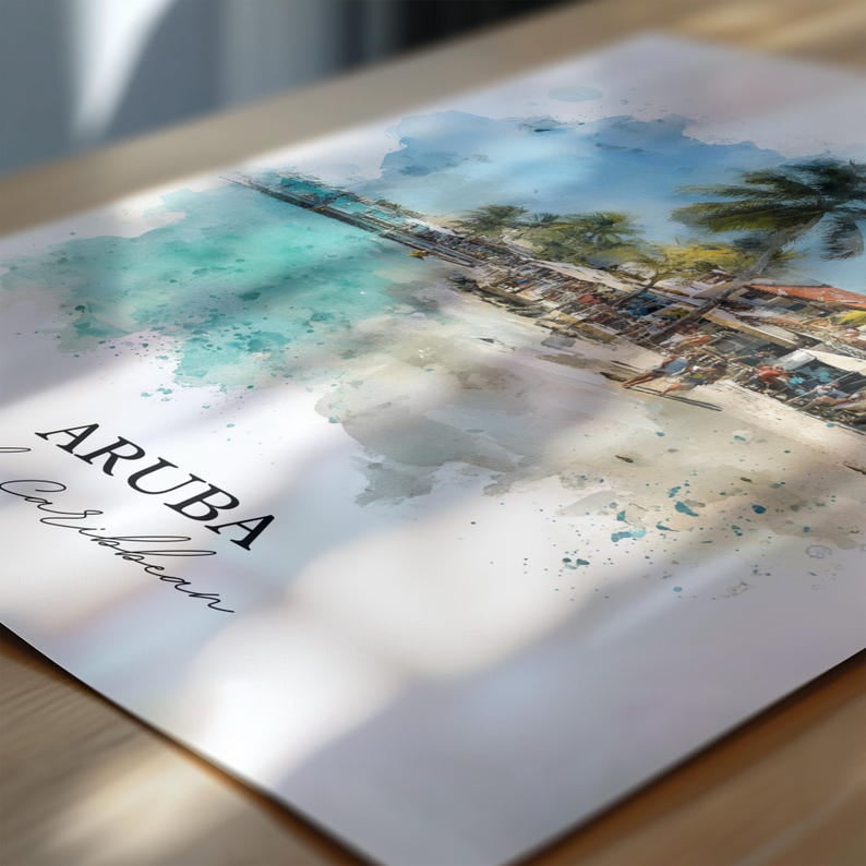 Aruba Wall Art, Aruba Print, Aruba Watercolor, Aruba Caribbean Gift ...