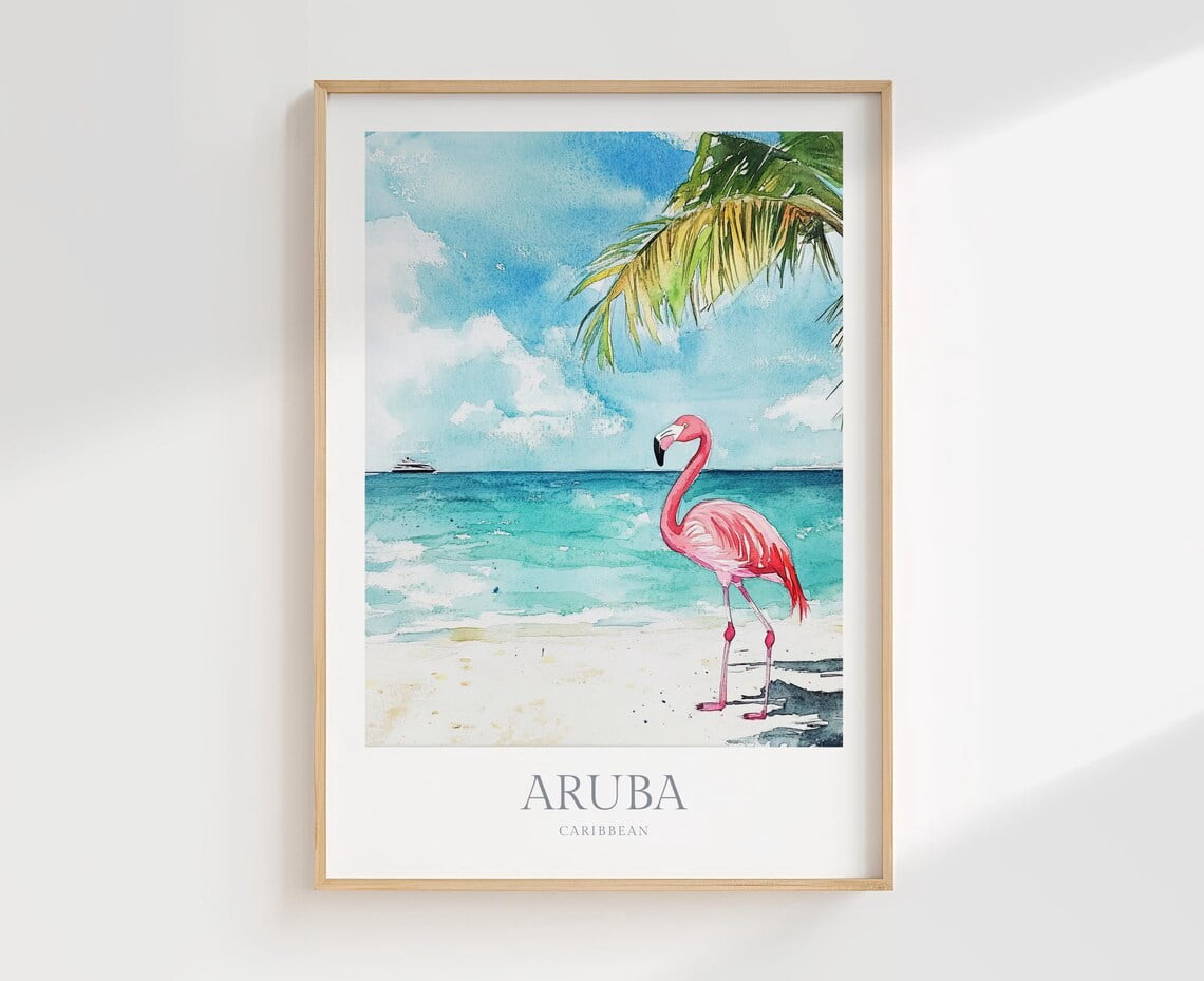 Aruba Wall Art Home Decor Poster Caribbean Flamingo Poster, Unframed ...