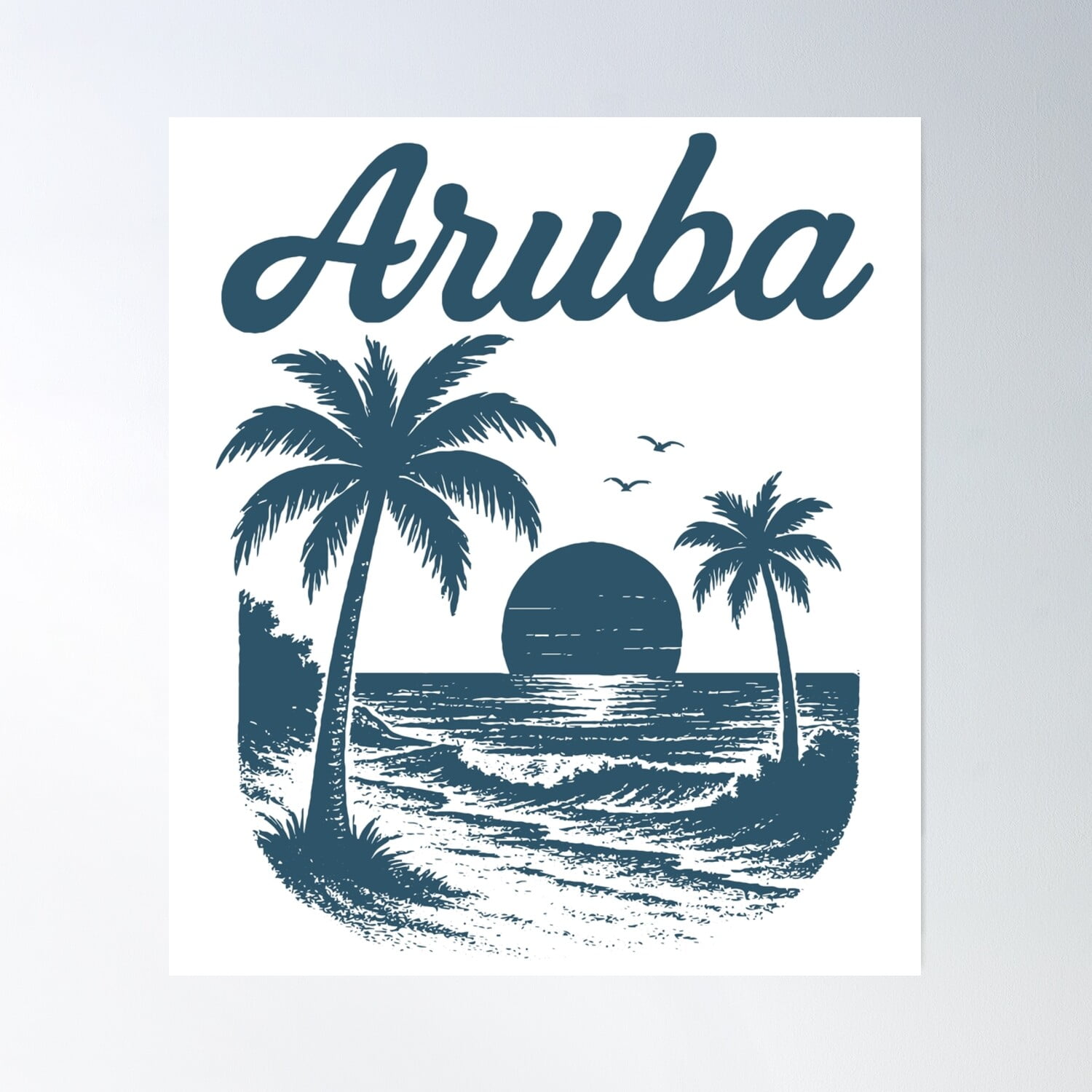 Aruba (With Navy Lettering) Poster Wall Art, Modern Wall Decor, 8x12 ...