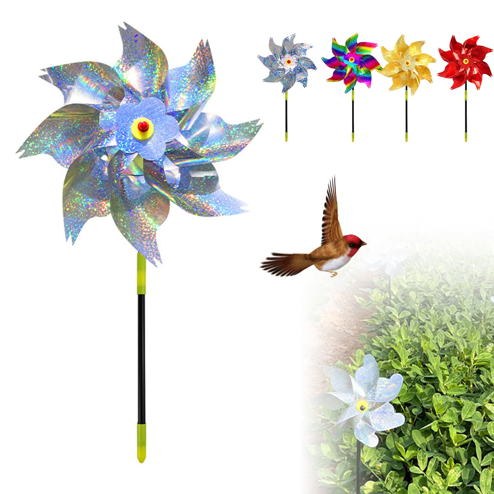 Aruwei 10 Pcs Garden Pinwheel Bird Deterrent 20.5" Tall Outside ...