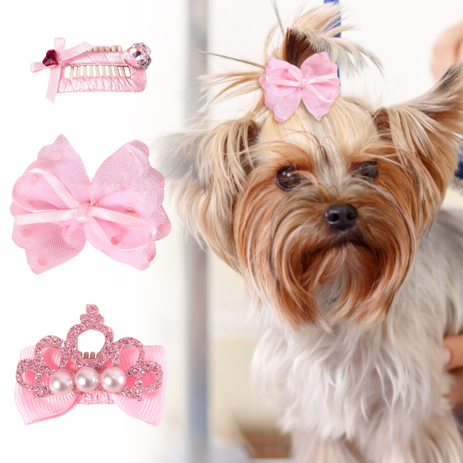 Aruwei 3Pcs Pet Hairpins with Handmade Faux Pearl Crown Bow and ...