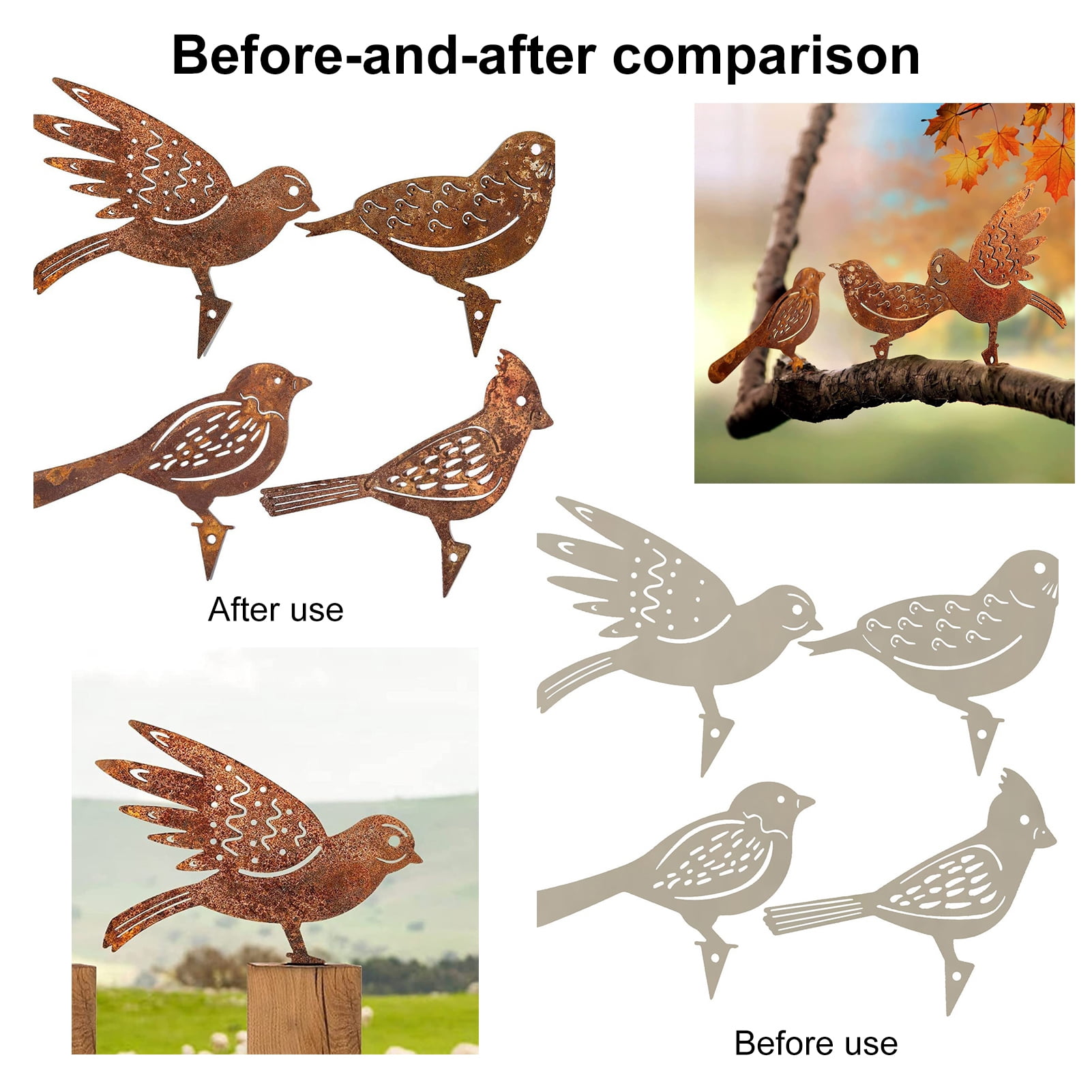 Aruwei 4 Pcs Metal Birds Garden Decoration Rusty Bird Statues Yard Art ...