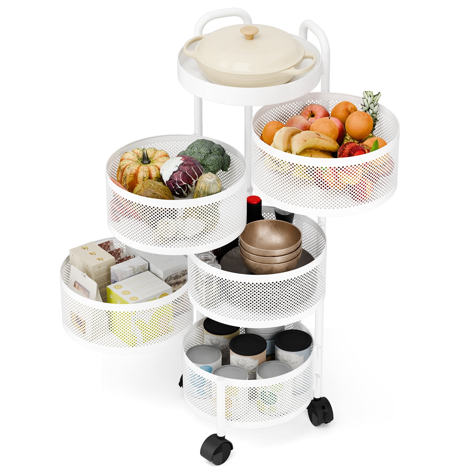 Aruwei 5 Tier Round Fruit Vegetable Basket, Rotating Kitchen Storage ...