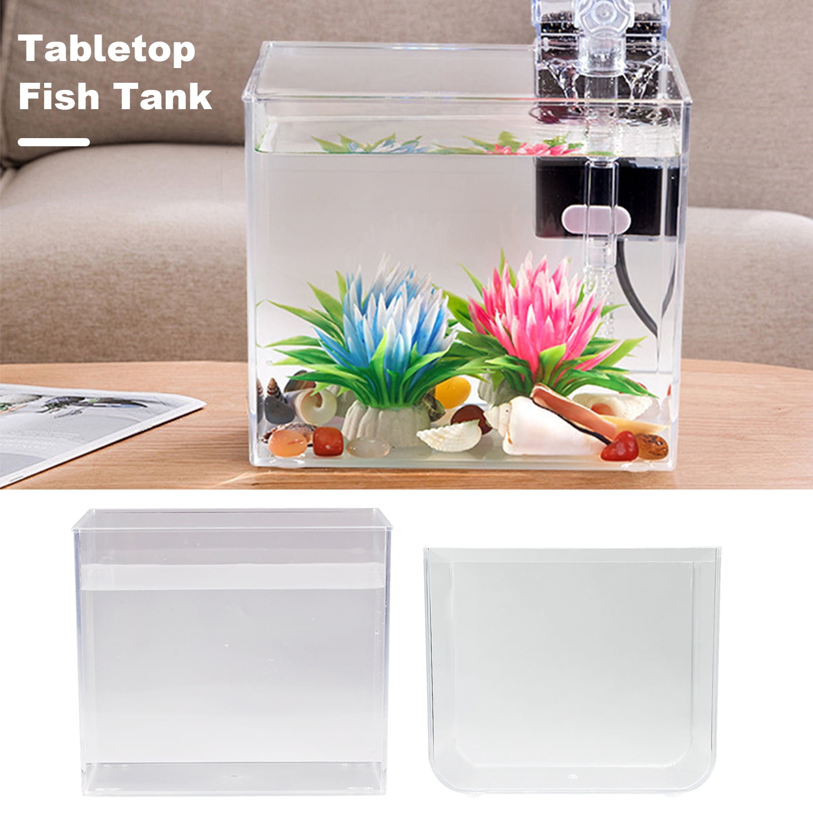 Aruwei Betta Fish Tank Aquarium Non-Slip Base - 360 Degree Viewing ...