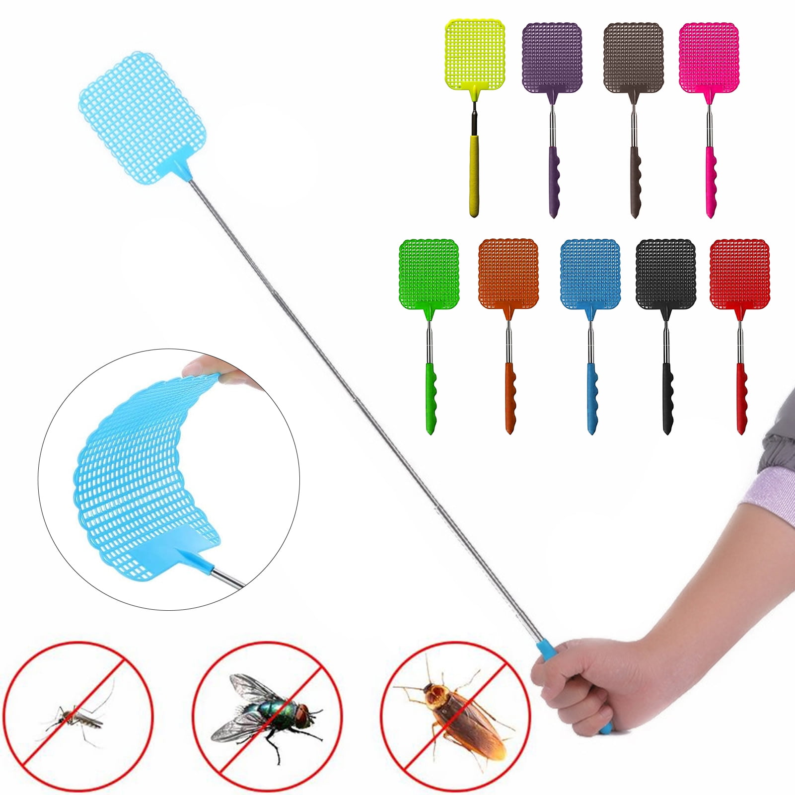 Aruwei Extendable Fly Swatter Stainless Steel Telescopic Handle Insect ...