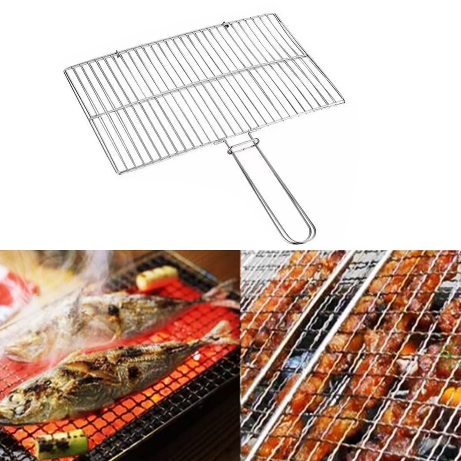 Aruwei Fish Grill Basket Stainless Steel Flat Braai Grid Large BBQ ...