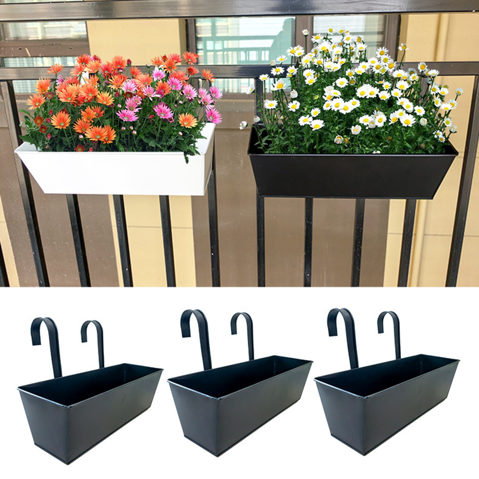 Aruwei Hanging Flower Pot Rectangular Railing Planter with Drainage ...