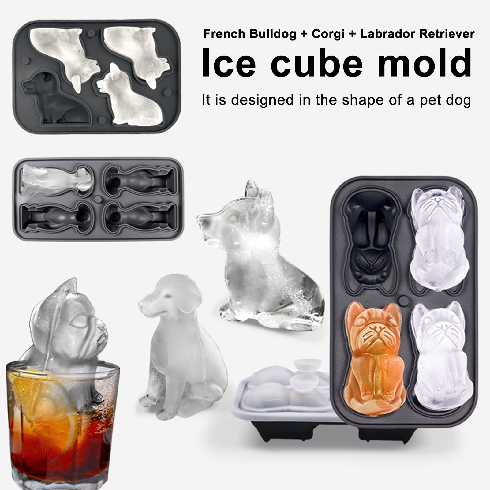 Aruwei Ice Cube Grid 3D Pet Dog Shape Food-grade Silicone Ice Mold ...
