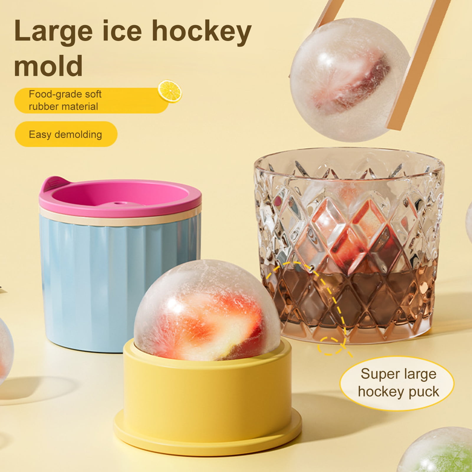 Aruwei Ice Hockey Mold Reusable Spherical Ice Block Maker Easy Release ...