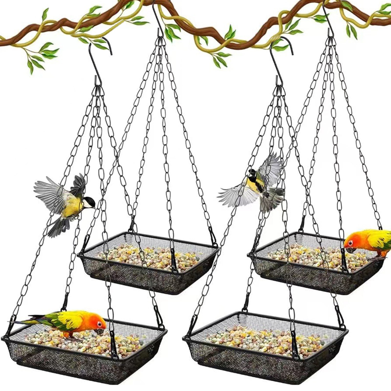 Aruwei Mesh Hanging Bird Feeder Metal Feeding Tray with Chains Outdoor ...