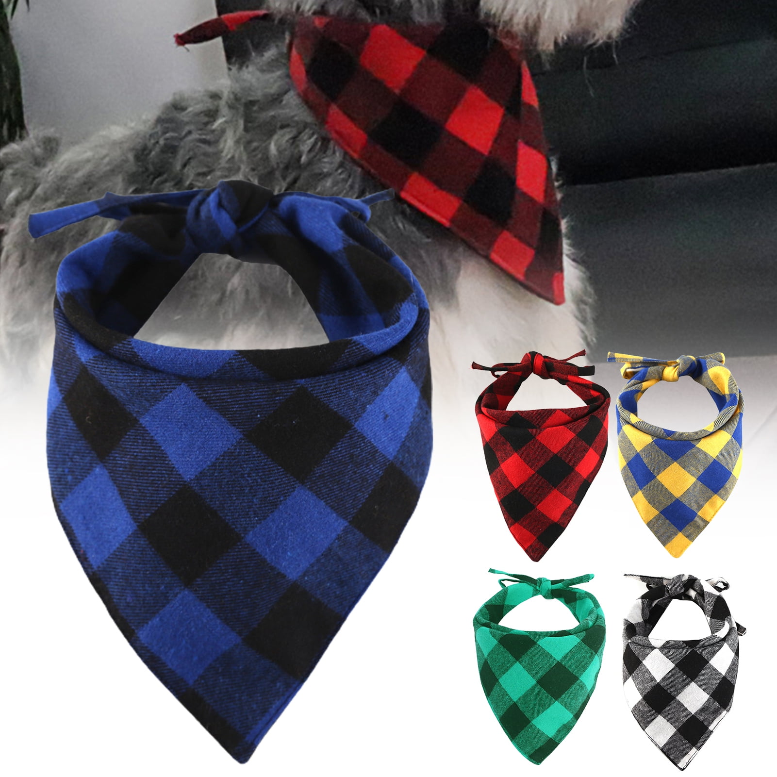Aruwei Pet Saliva Towel Fashion Plaid Print Neckerchief Double Layer ...
