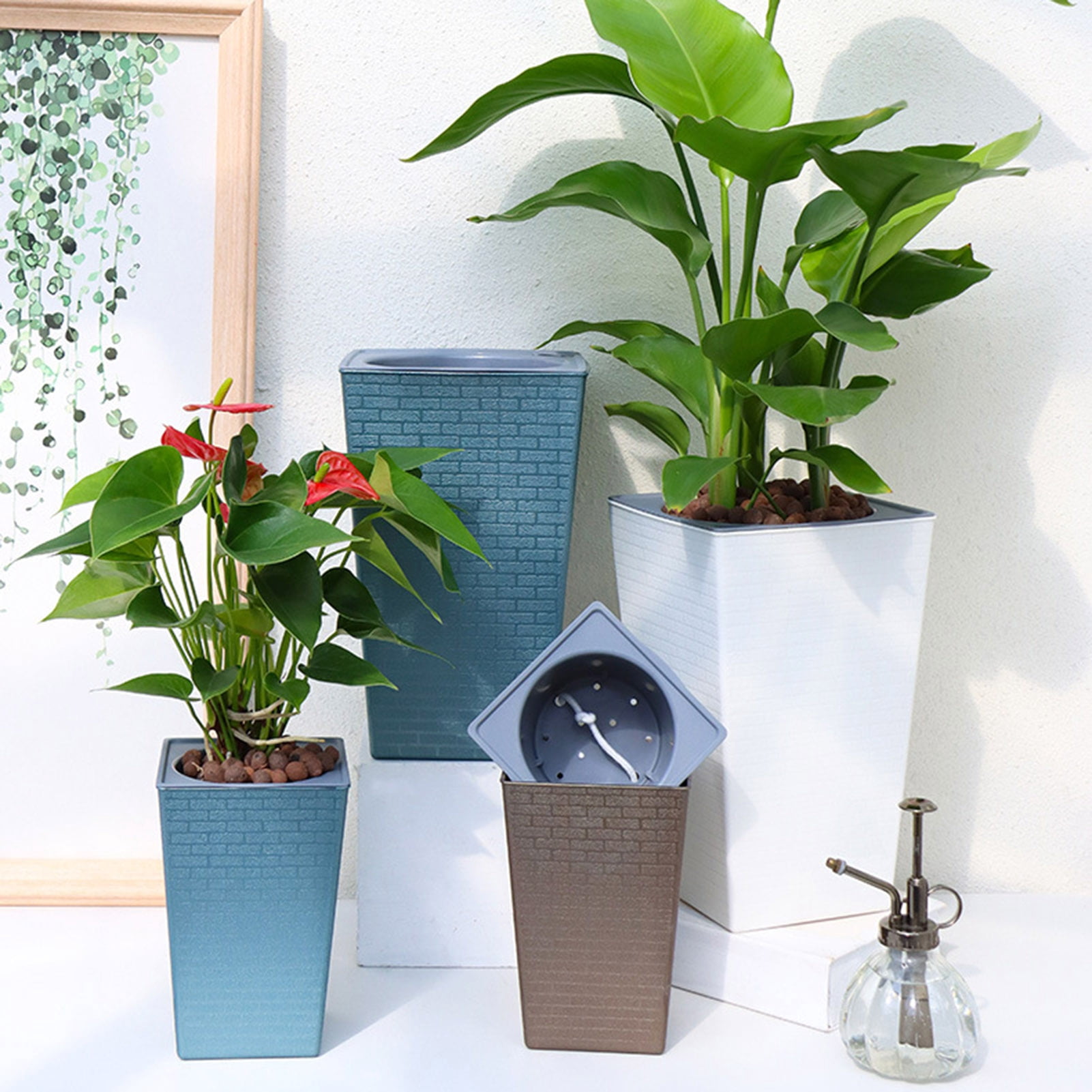 Aruwei Self-Watering Plant Pot with Drainage Holes Automatic Watering ...