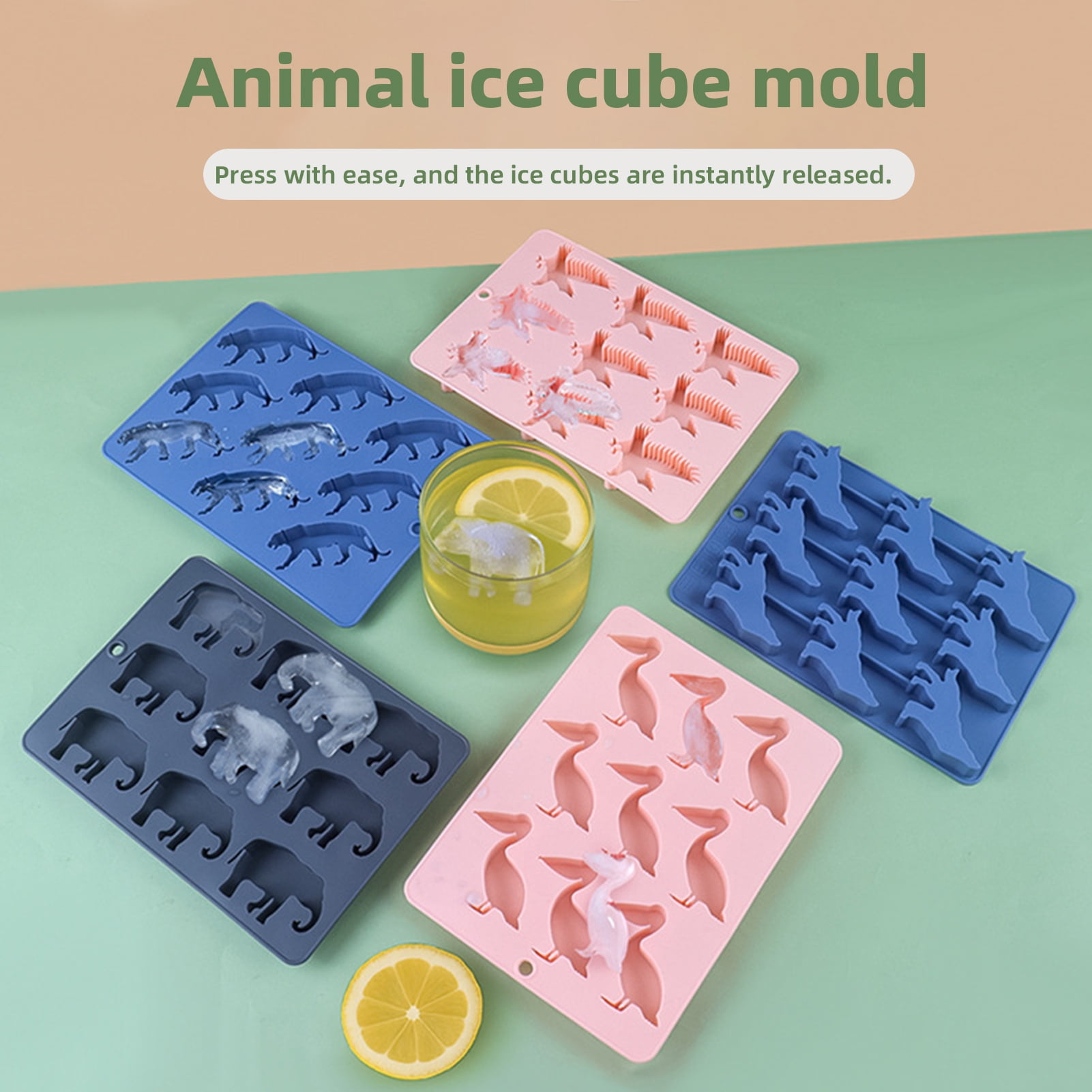 Aruwei Silicone Ice Cube Tray with Animal Shapes Elephant Wolf Shape ...