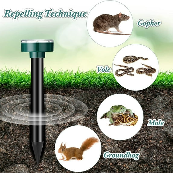 Aruwei Solar Mole Repellent Yard Solar Powered Ultrasonic Gopher ...