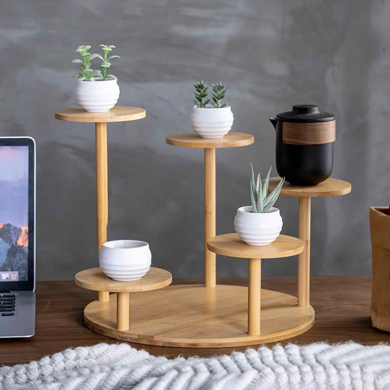 Aruwei Tabletop Plant Stand Bamboo 5 Tier Flowerpot Stand Desk Window ...