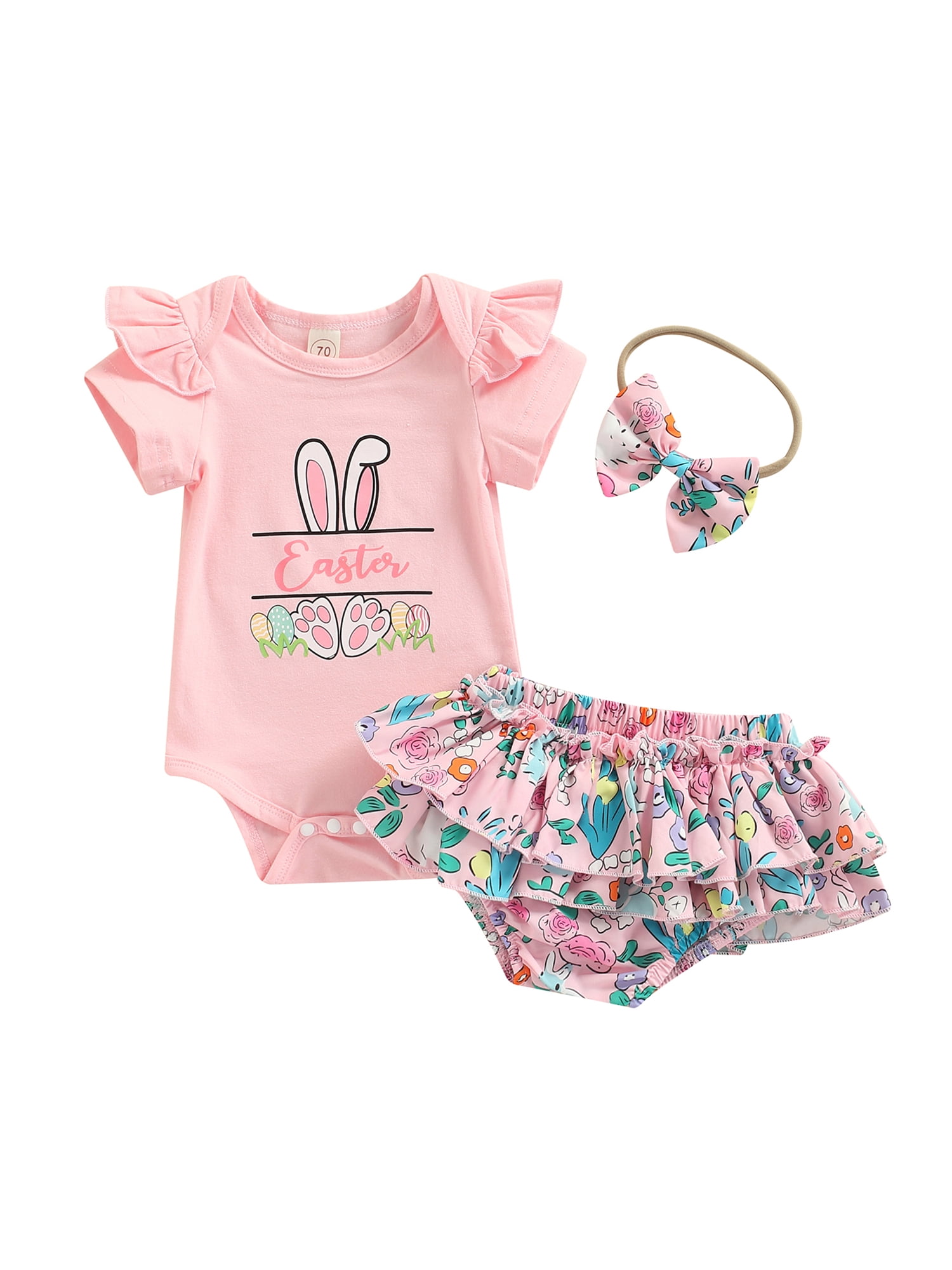 Arvbitana Baby Girl Easter Outfits Rabbit Print Short Sleeve Buttoned ...