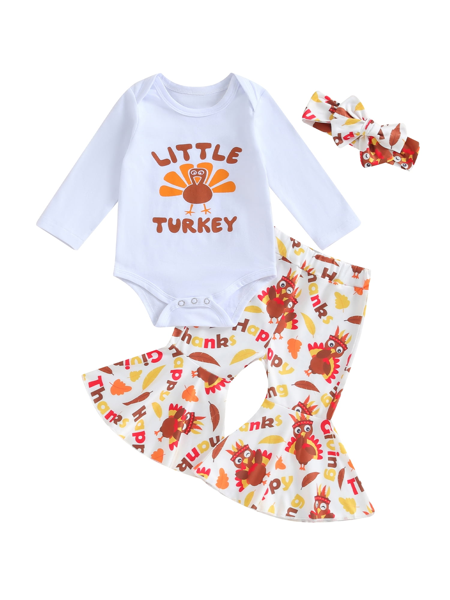 Arvbitana Infant Baby Girl Thanksgiving Outfits Long Sleeve Bodysuit Turkey Letter Print Romper ...