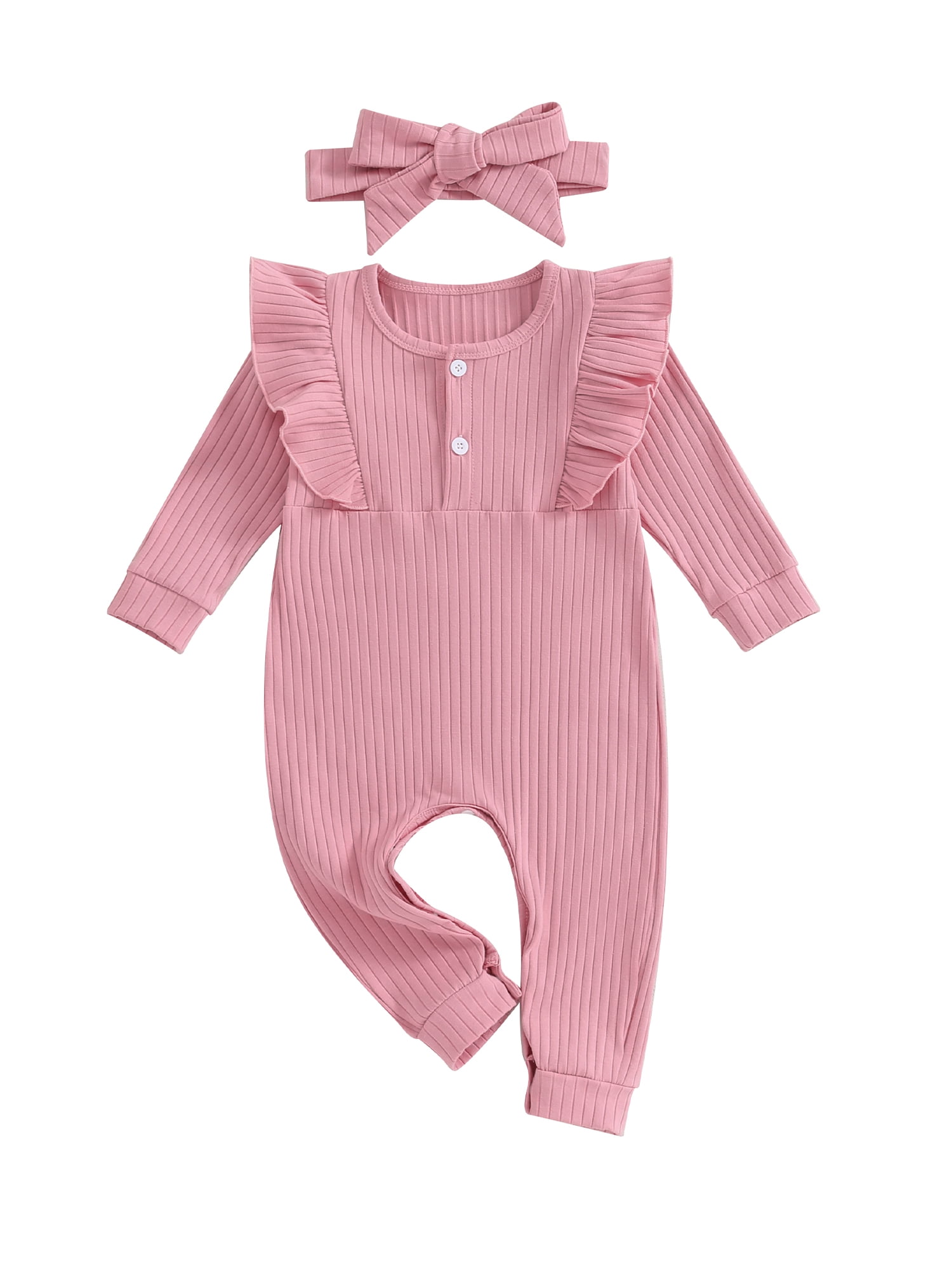 Arvbitana Infant Baby Girls Rompers Outfits Solid Color Long Sleeve ...