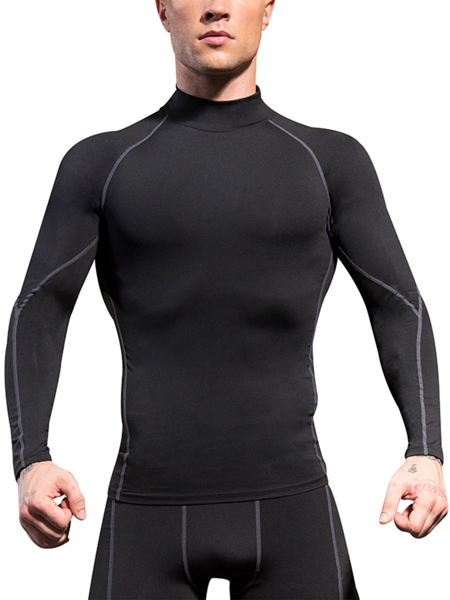Arvbitana Men's Long Sleeve Workout Tops Mock Neck Slim Fit Pullovers ...
