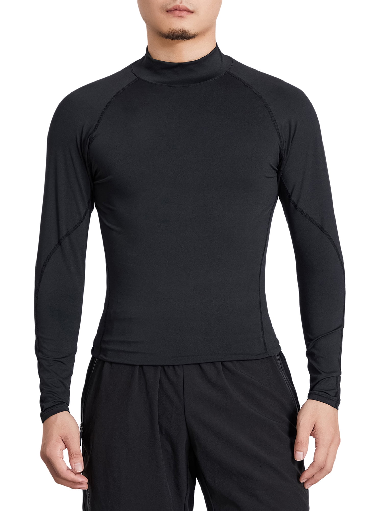 Arvbitana Men's Long Sleeve Workout Tops Mock Neck Slim Fit Pullovers ...
