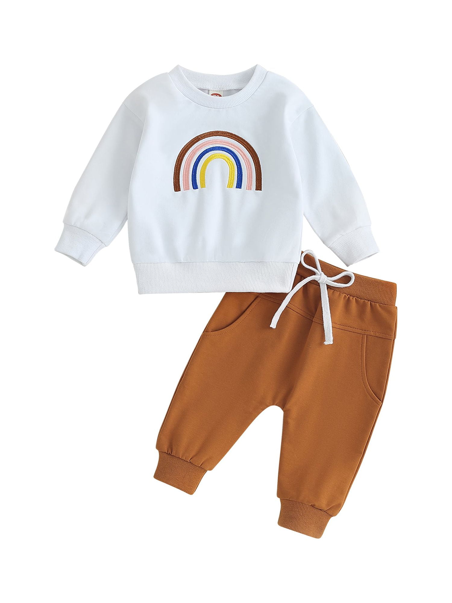 Arvbitana Toddler Baby Boys Pants Sets Long Sleeve Rainbow Embroidery ...
