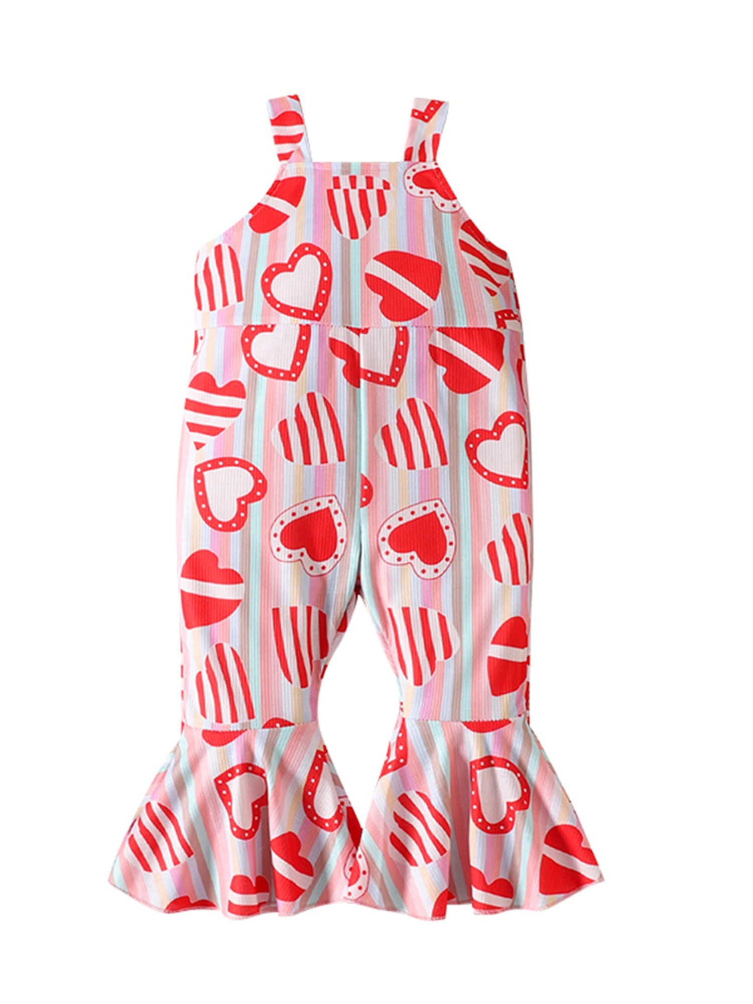 Arvbitana Toddler Baby Girl Valentine’s Day Overalls Stripe Heart Print Sleeveless Strap Flare ...