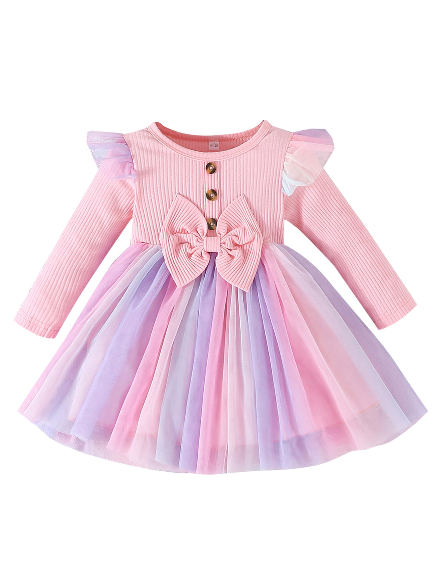 Arvbitana Toddler Baby Girls Long Sleeve Ruffle Layered Tulle Patchwork ...