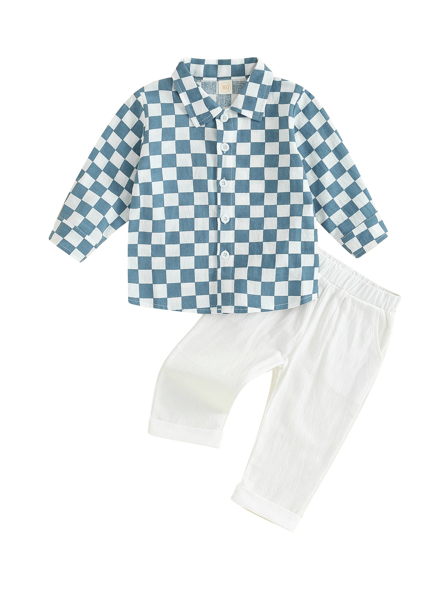 Arvbitana Toddler Boys Pants Set Checkerboard Print Long Sleeve Button ...
