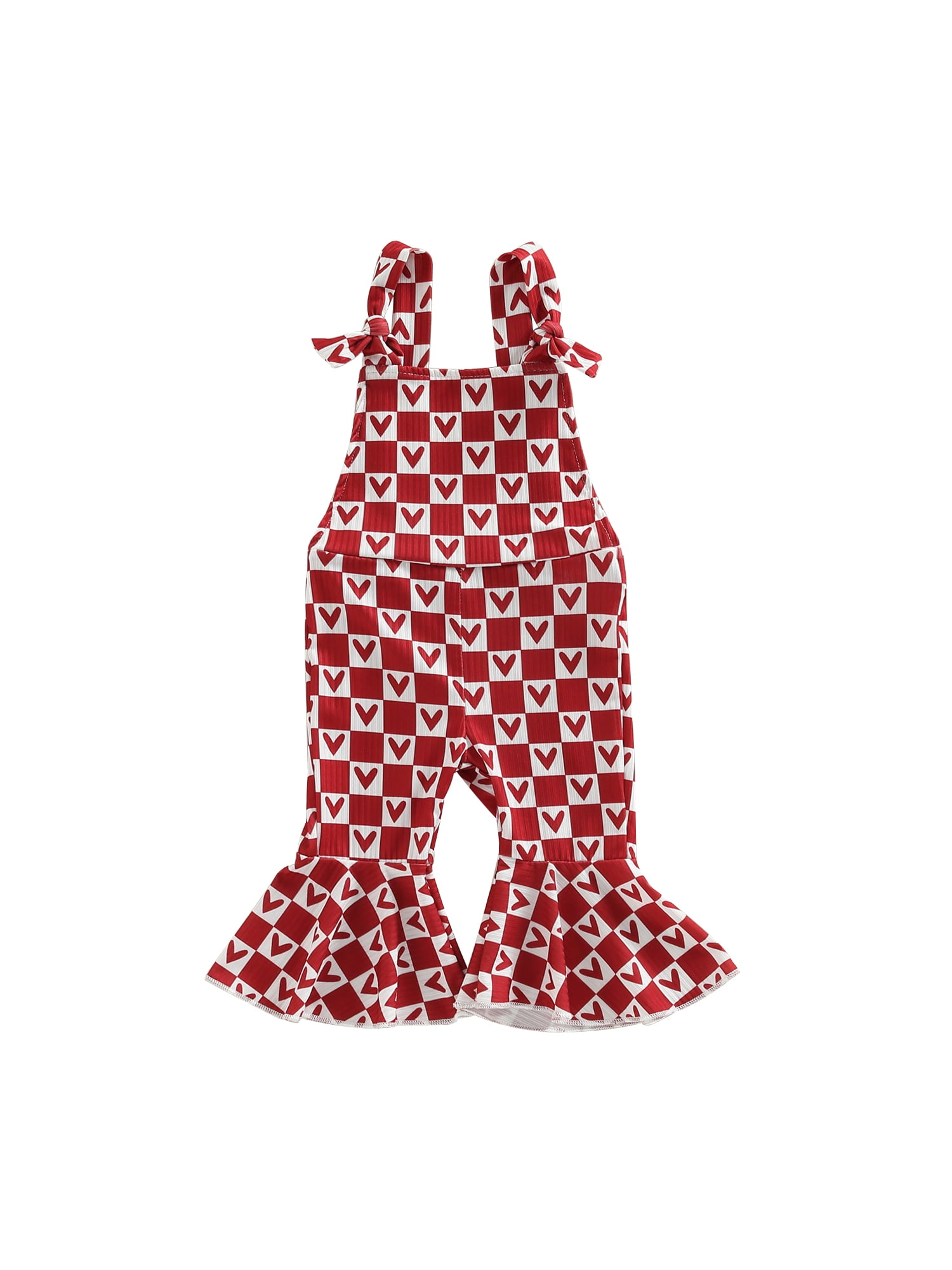 Arvbitana Valentines Day Toddler Girl Jumpsuit Sleeveless Flower/Heart Print Ribbed Bell Bottoms ...