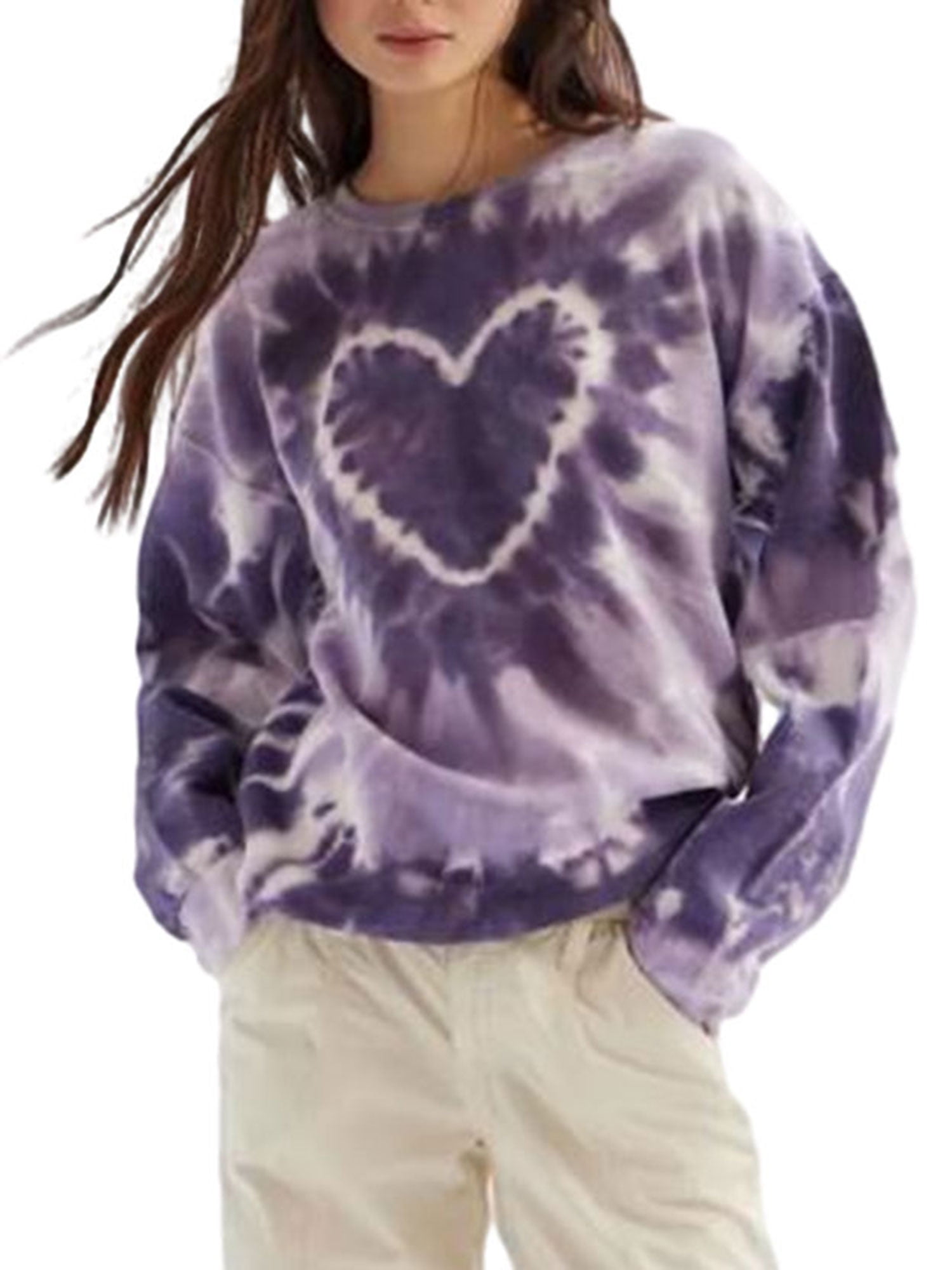 Arvbitana Women Juniors Loose Crewneck Pullover Tops Long Sleeve Heart ...