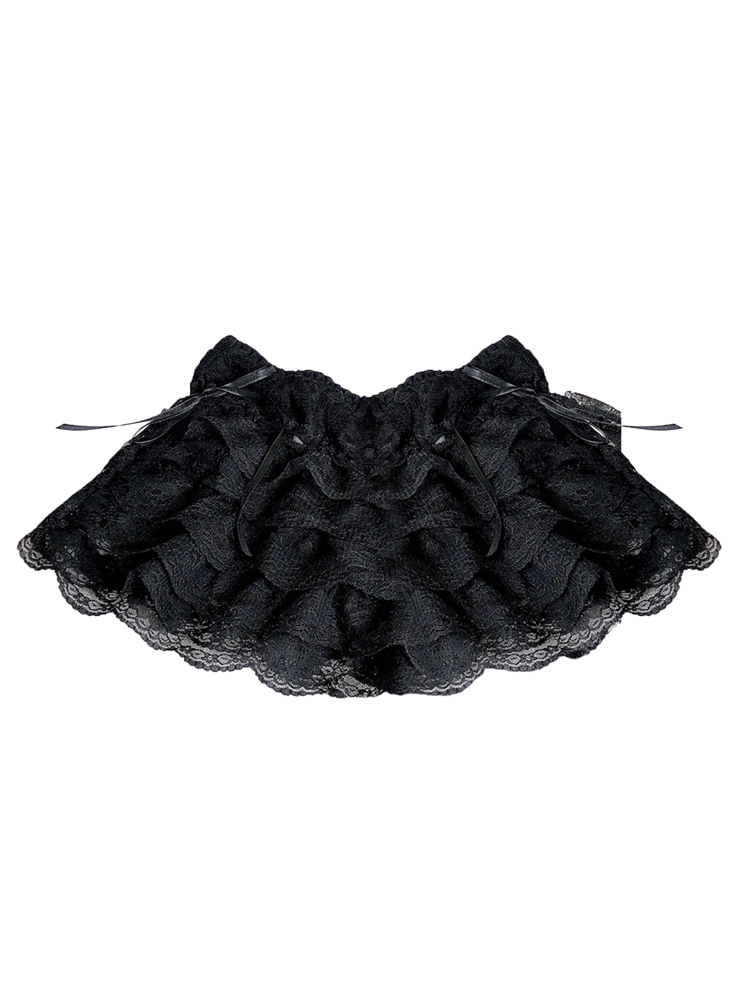 Arvbitana Women's Lace Short Shorts Elastic Band Tiered Ruffle Bow ...