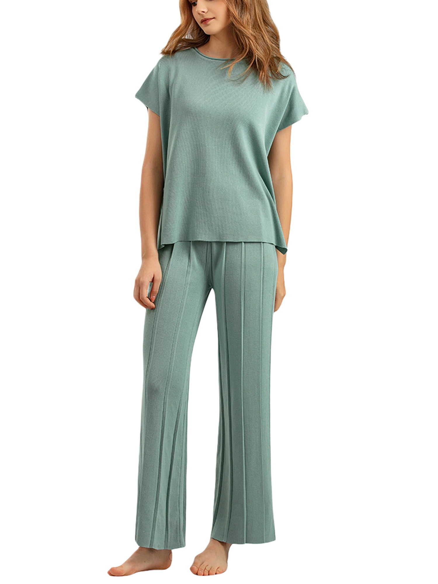 Arvbitana Women's Solid Color Knit Outfits Sleeveless Crew Neck ...