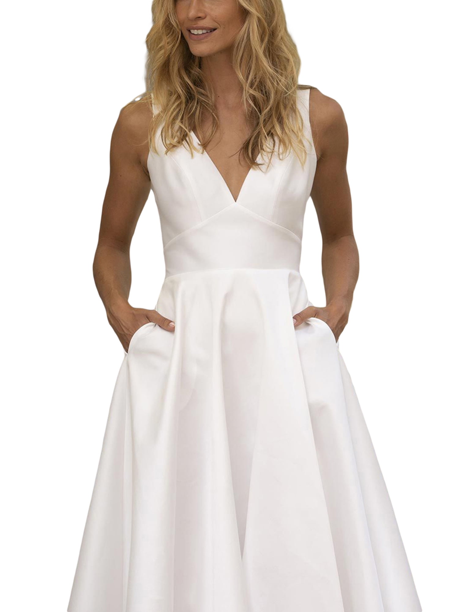 Arvbitana Women's Summer Elegant Slim Solid Color Midi Dress Deep V ...