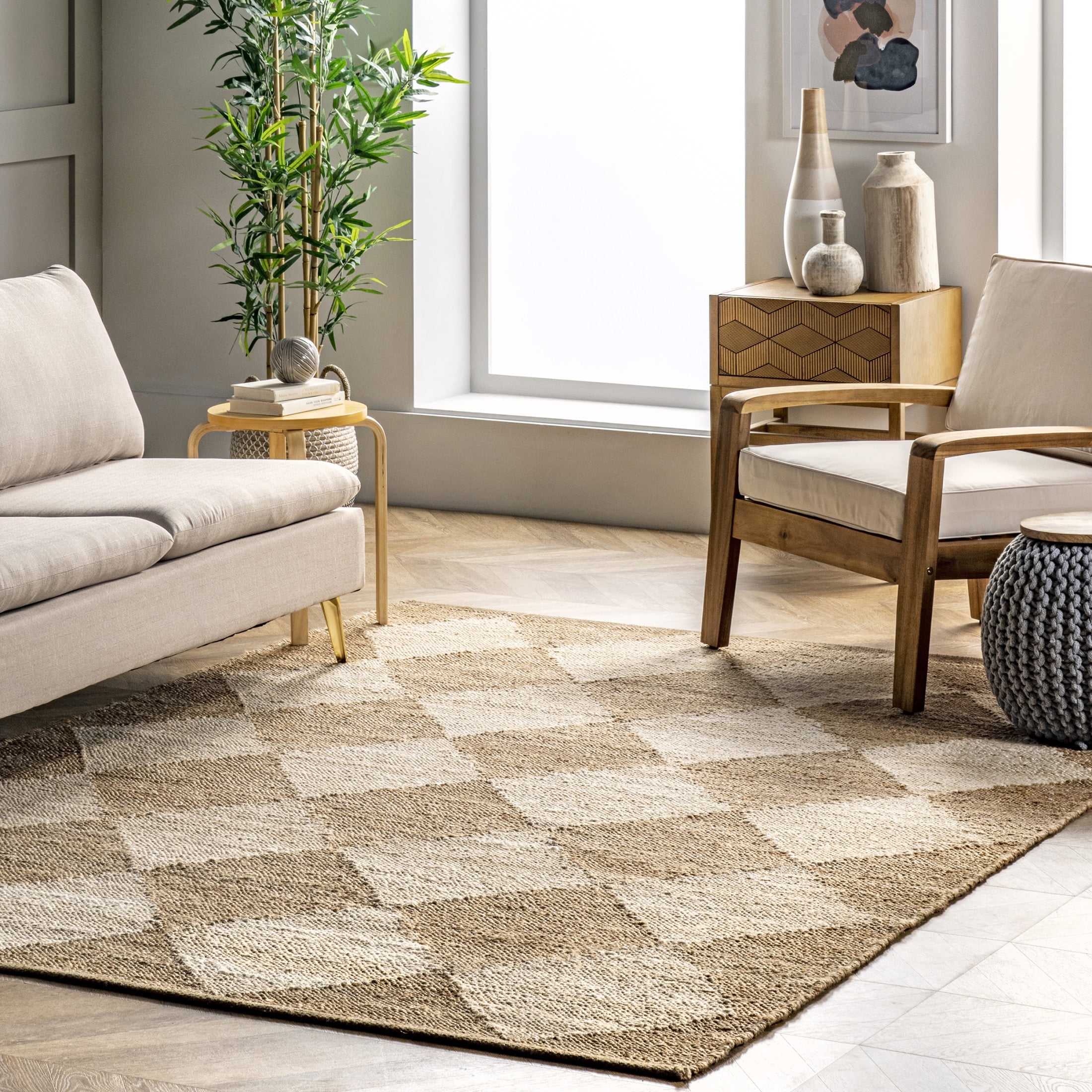 Rugs USA Louie Diamond Checkerboard Jute Area Rug, 7' 6" x 9' 6 ...