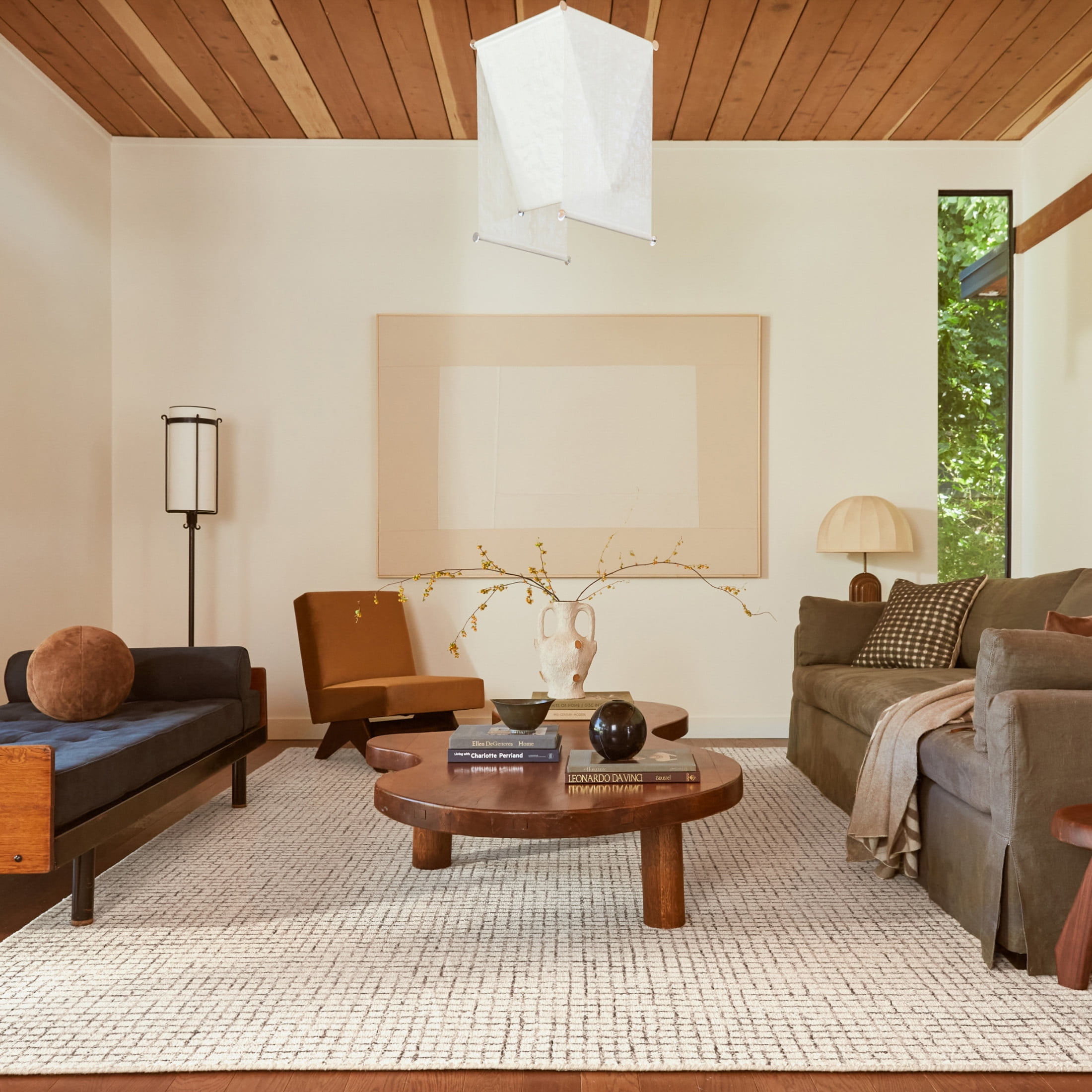 Rugs USA Melrose Checked Wool Area Rug, 6' x 9', Melrose Cream ...