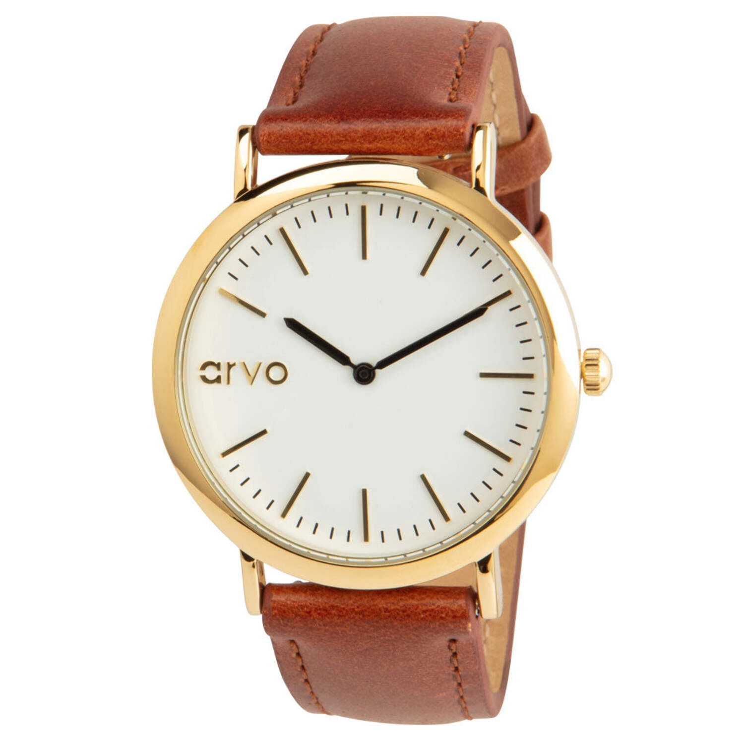 Arvo White Time Sawyer Watch - Gold - Brown Leather - Walmart.com