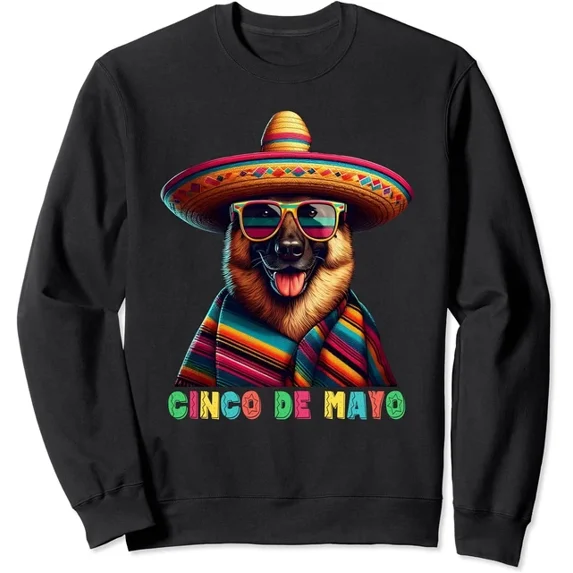 Arvy German Shepherd Dog with Poncho And Sombrero Unisex Crewneck ...