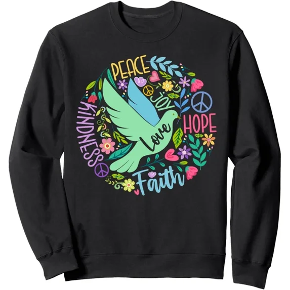 Arvy Groovy Hippie Peace Hope Love Peace Bird World Unisex Crewneck ...