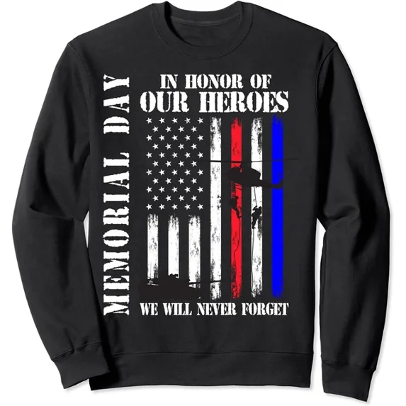 Arvy Memorial Day We Will Never Forget Remember The Fallen Unisex Crewneck Sweatshirt - Walmart.com