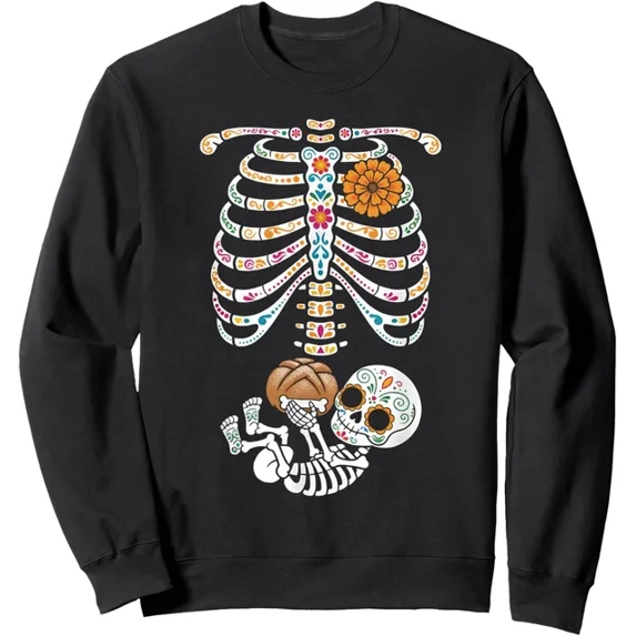 Arvy Pregnancy Skeleton Dia De Los Muertos Mexican Unisex Crewneck ...