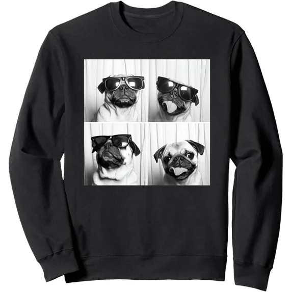 Arvy Pug Face Pet Photobooth Cool Pug With Sunglasses Unisex Crewneck ...