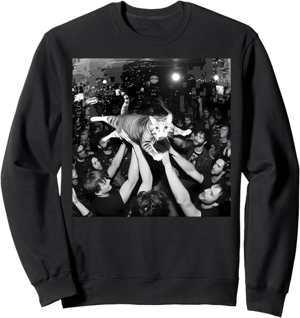 Arvy Rock Show Cat - Cute Tabby Kitten Crowd Surfing Unisex Crewneck ...