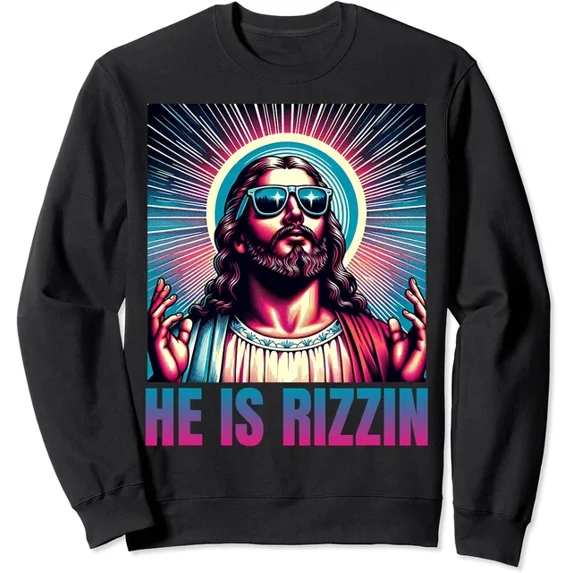 Arvy Vintage Design He Is Rizzin Jesus Is Rizzin Unisex Crewneck ...